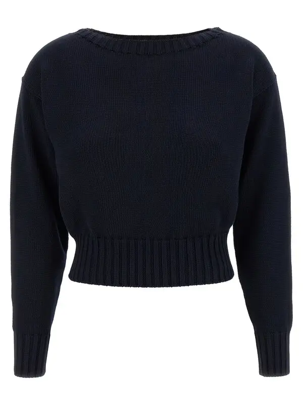 Prada Boat Neck Ribbed Jumper In Navy Blue - 16% Off | Editorialist